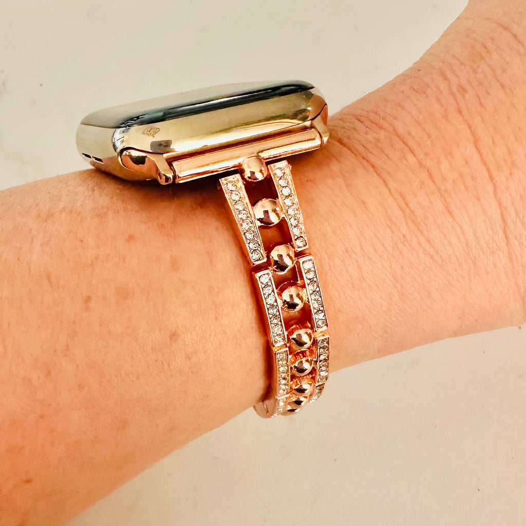 BLACK LEATHER STUDDED APPLE WATCH BAND -THE Celebrity- (apple) – Copper ...