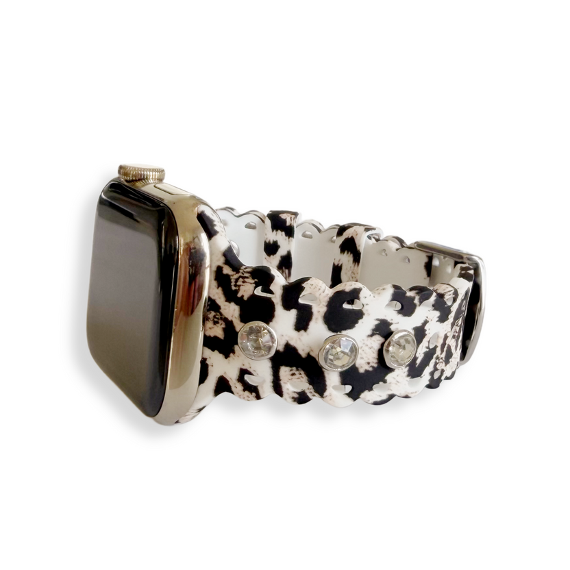 LEOPARD PRINT SILICONE WITH CRYSTALS APPLE WATCH BAND- THE DIVA ...